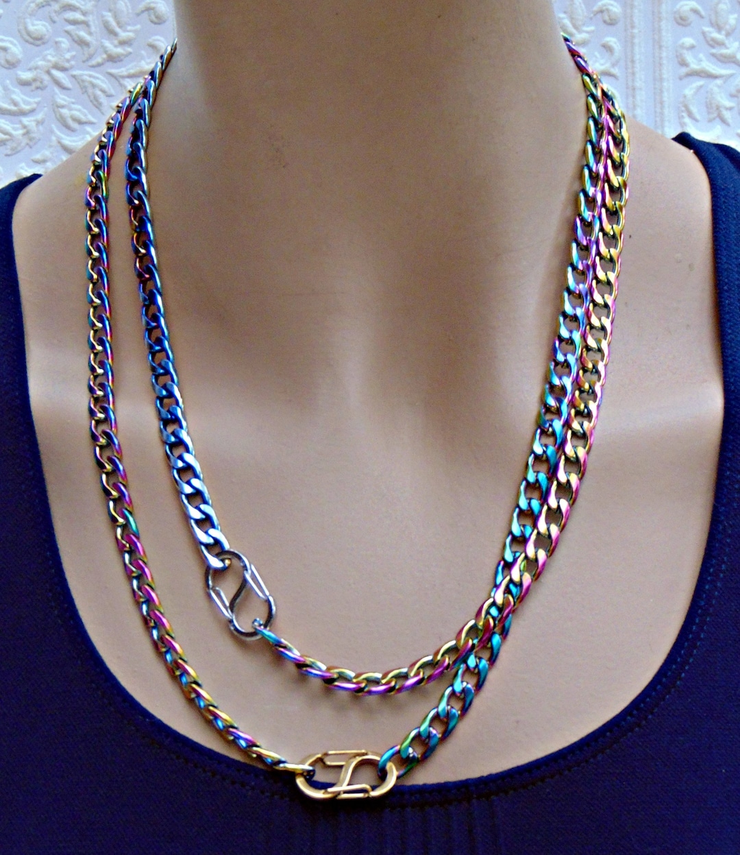 Stainless Steel Curb Chain Necklace Bracelet or Set Rainbow Colors Pick ...
