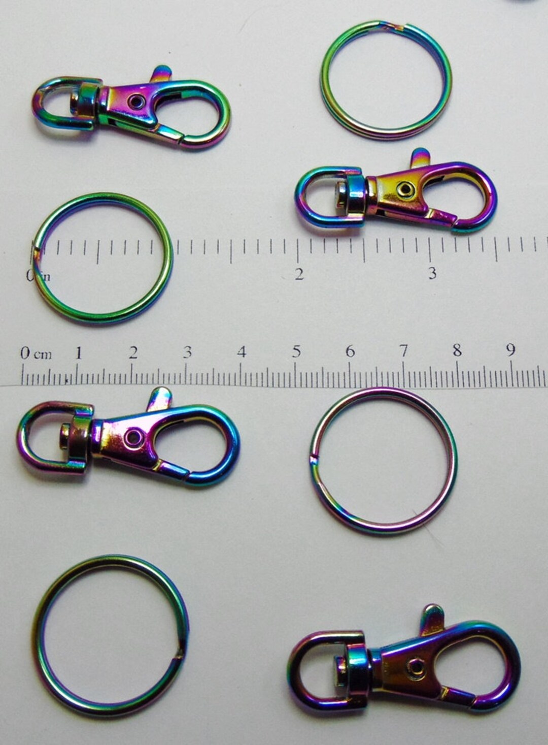 Iridescent Rainbow Findings 38mm Swivel Clips + 25mm Split Key Rings ...