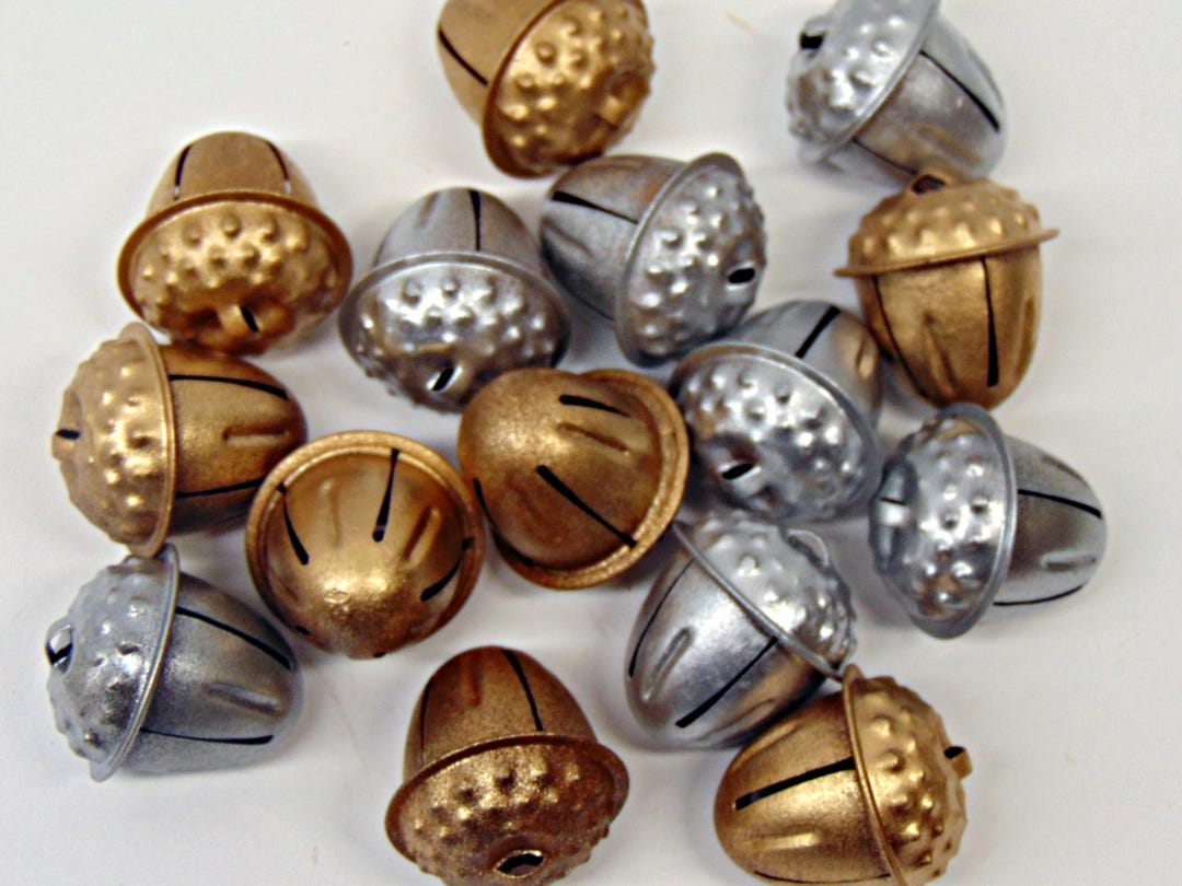 Ten Acorn Bells ~ Silver and Gold ~metal Jingle Bells for Wreath Party ...