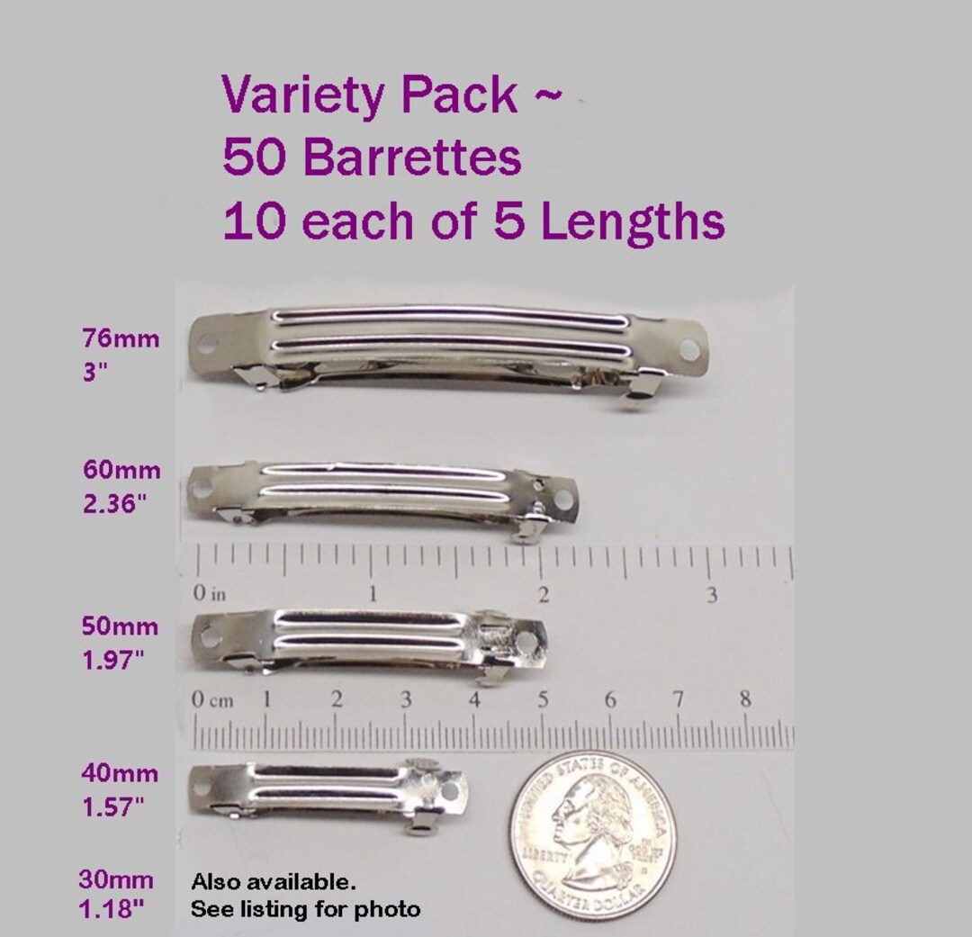 50 Hair BARRETTES Clip Findings ~ Variety Pack ~ 10 Each X 5 Lengths ...