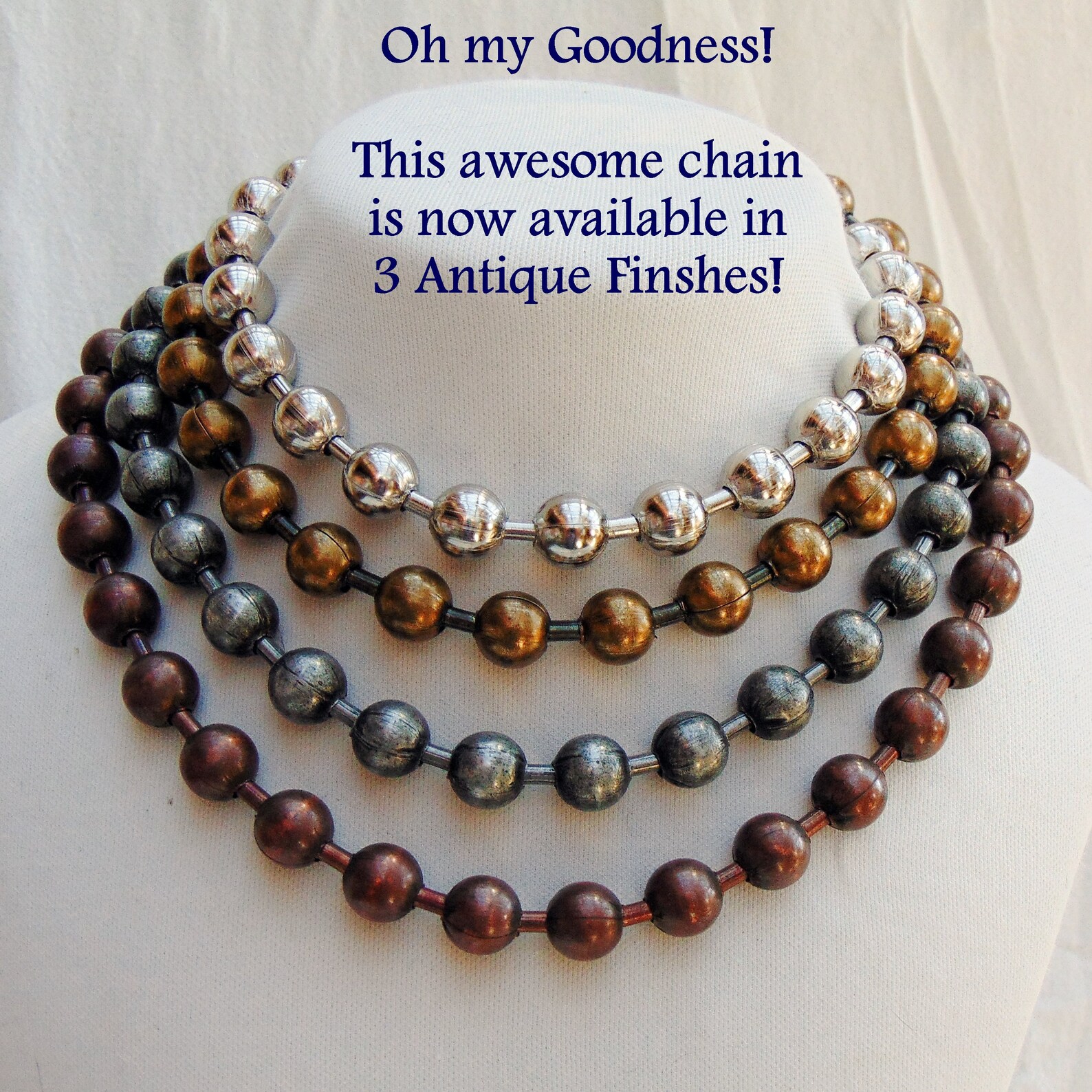 12mm Extra Large BALL Chain Necklace or Bracelets NPS Steel Beads 1/2 ...