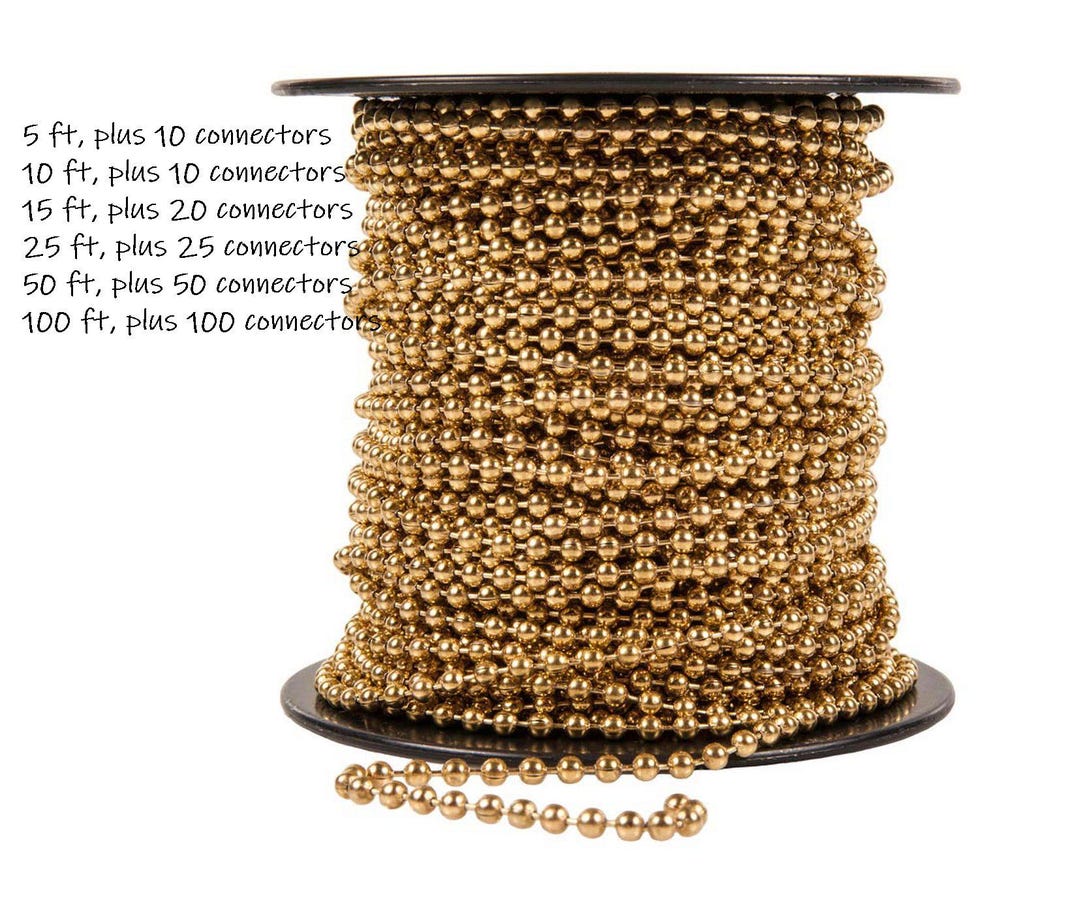 100% Solid Brass BALL CHAIN 3.2mm Round Bead / #6 Size ~ Bulk Lengths 5 ...