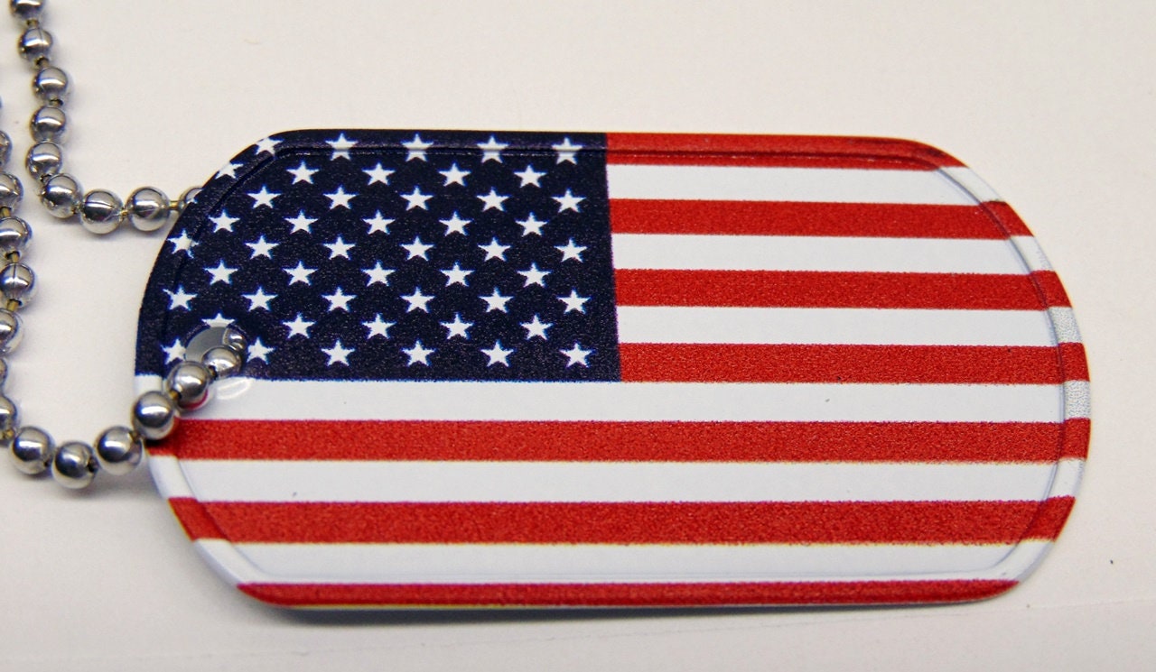 American Flag Military Dog Tag With 30 Chain Full - Etsy
