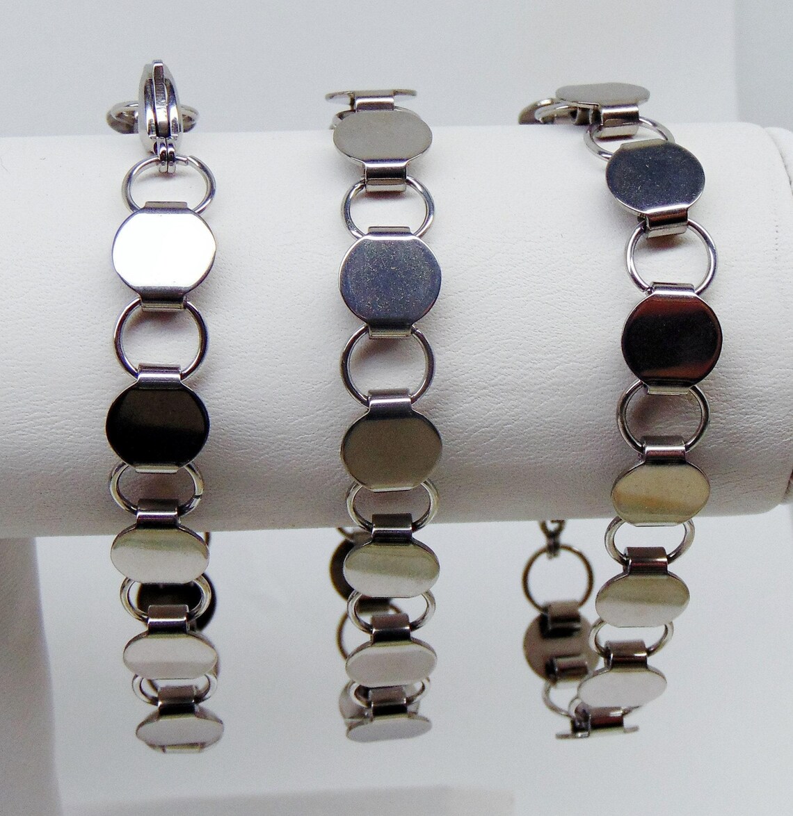 BRACELET BLANKS Forms ~ 11 Round Flat PADS Stainless Steel 7-1/4" Long ...