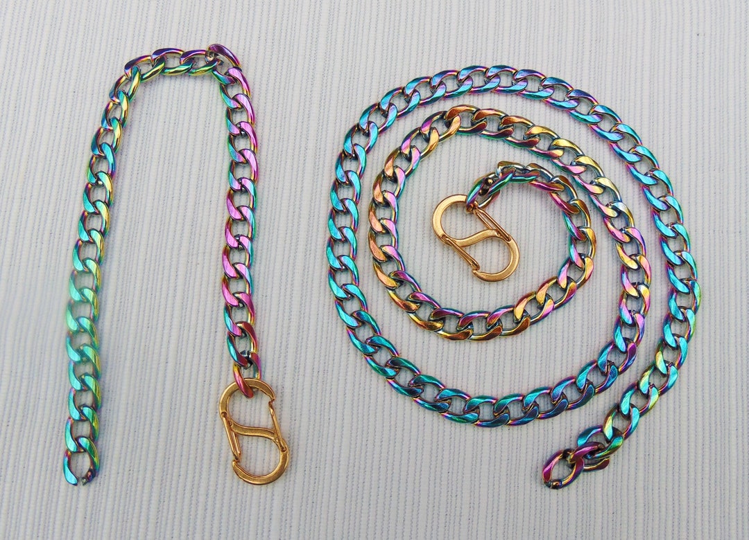 Stainless Steel Rainbow Curb Chain Necklace Bracelet Set ~ Adjustable ...