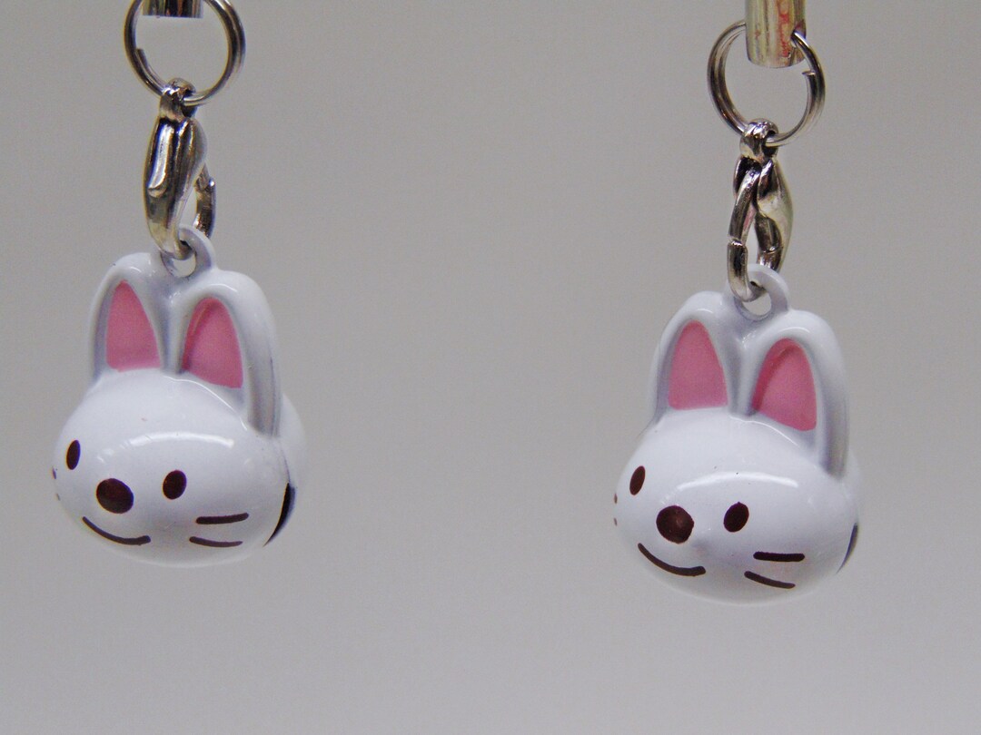 White Rabbit Jingle Bells 2" Strap Attached Cute Bunny Pink Ears ...