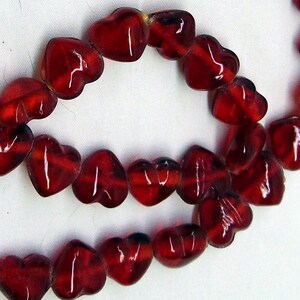 RUBY RED Glass HEART Beads ~ 16" Length Strand ~ (approx 36-40 Smooth ...