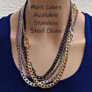 Stainless Steel Curb Chain Necklace Bracelet or Set Rainbow Colors ...