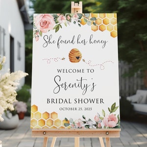 PRINTED Honey Bridal Shower Welcome Sign, She Found Her Honey, Blush ...