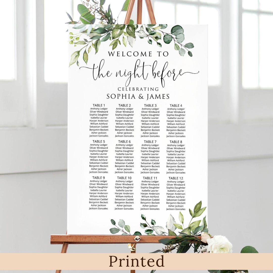 PRINTED or DIGITAL Rehearsal Dinner Seating Chart, Greenery Rehearsal ...