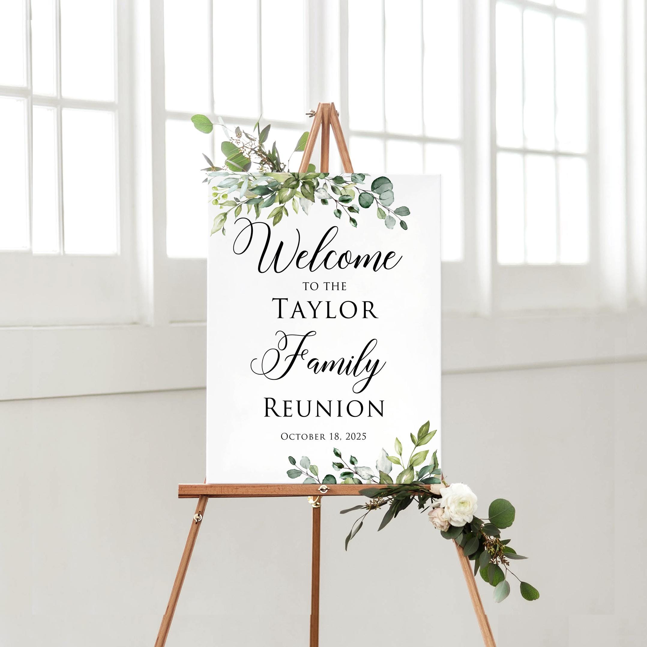 PRINTED and SHIPPED Family Reunion Welcome Sign, Greenery Family ...