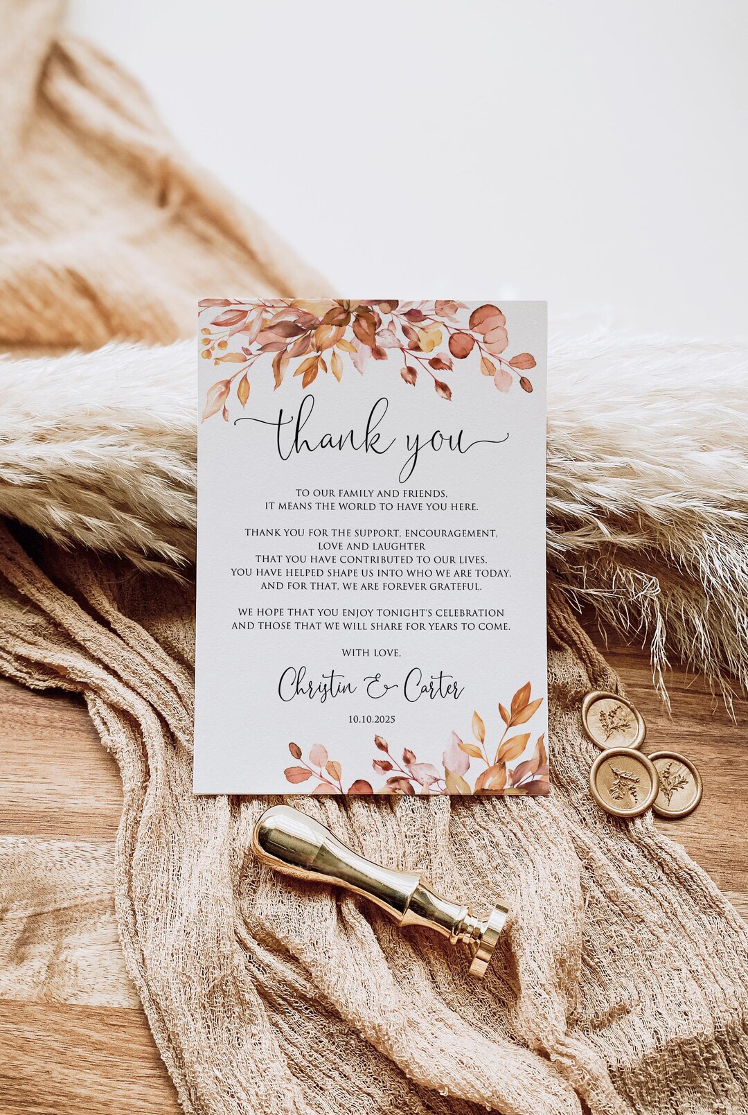 PRINTED or DIGITAL Wedding Thank You Cards, Fall Wedding Thank You ...