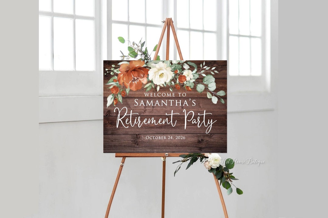 PRINTED Rustic Retirement Party Sign, Burnt Orange Retire Party Welcome ...