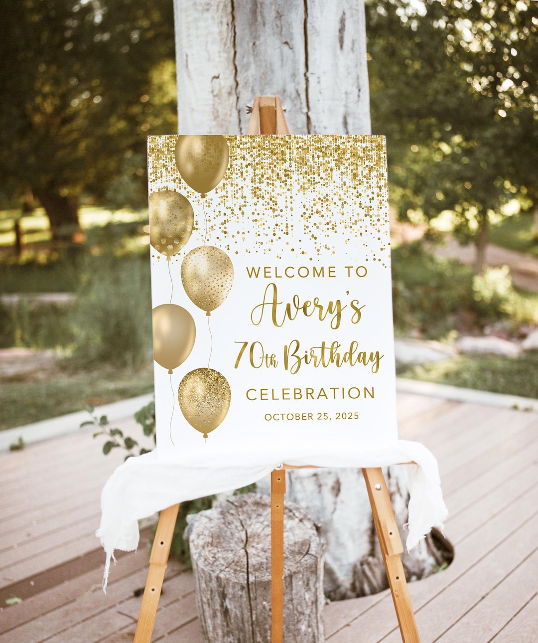 PRINTED or DIGITAL 70th Birthday Welcome Sign, Balloons Birthday Sign, Faux Gold Foil, Balloons ...