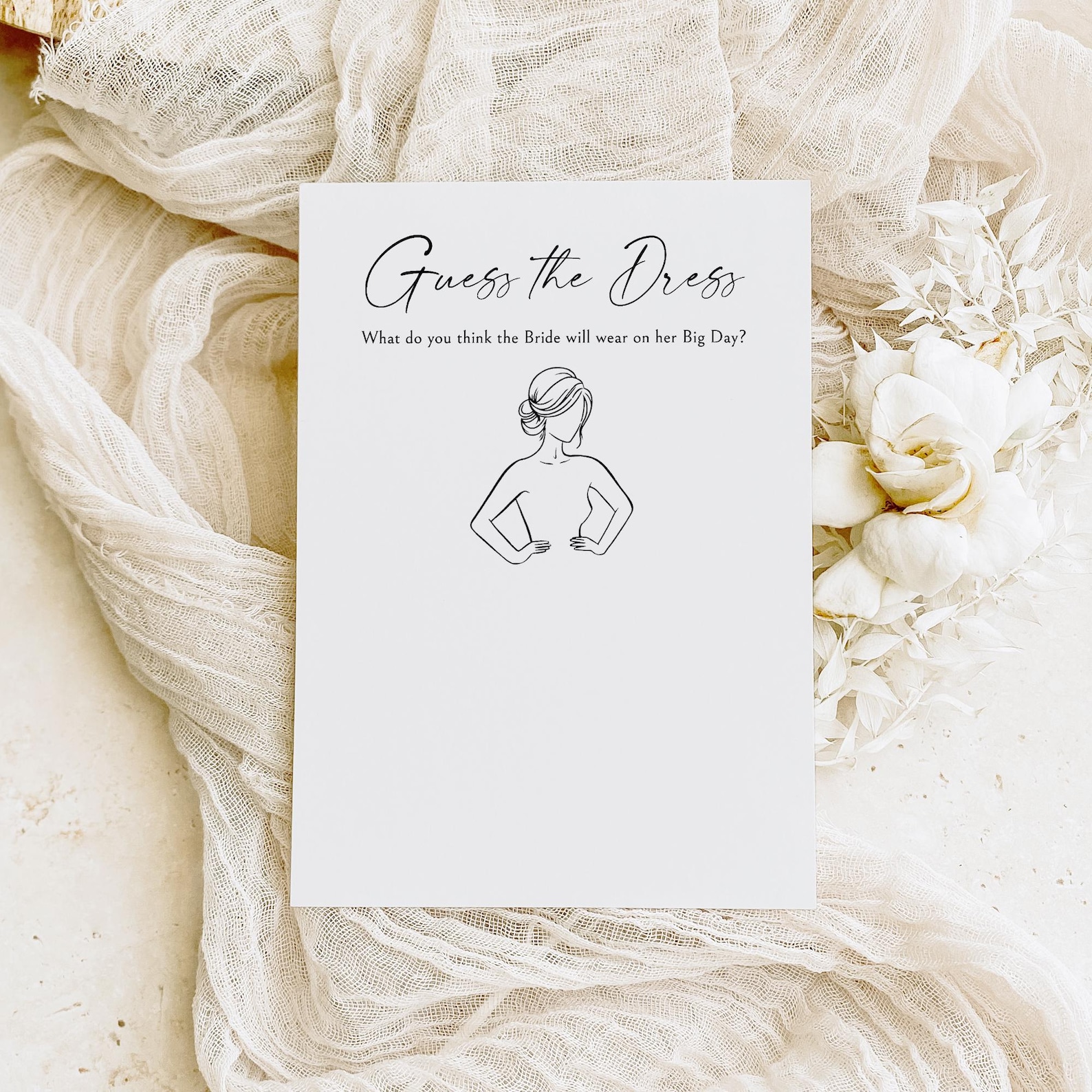 PRINTED or DIGITAL Minimalist Bridal Draw the Dress Game, Guess the ...