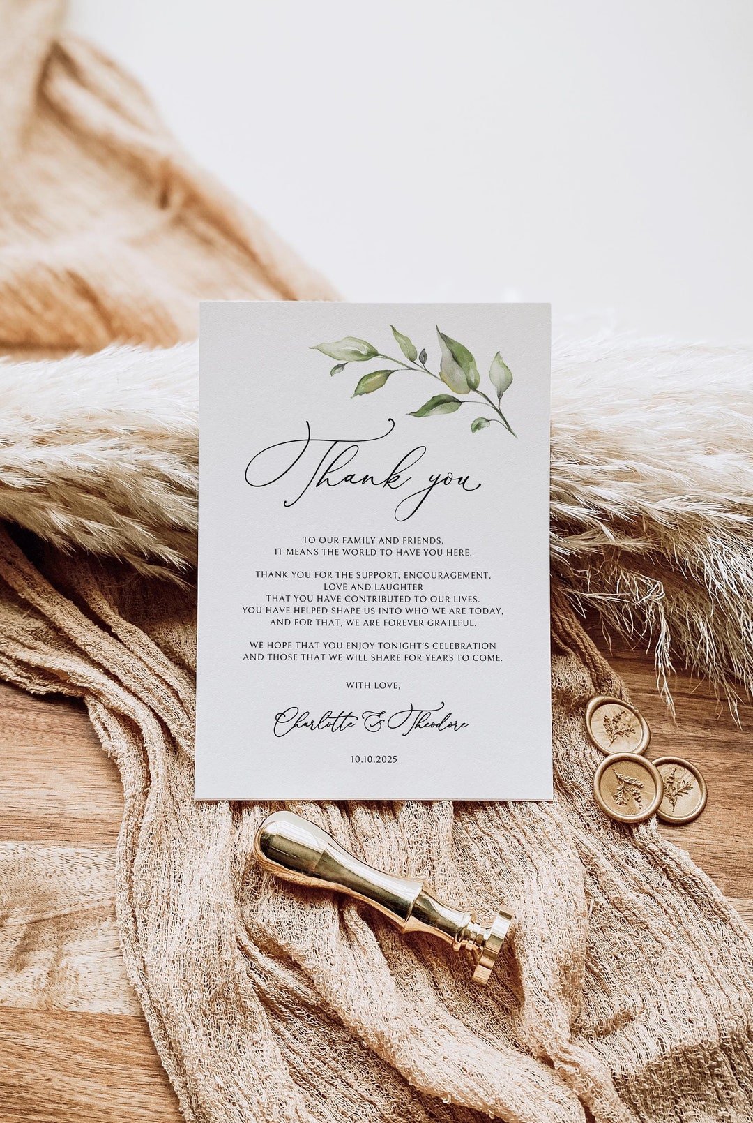 PRINTED or DIGITAL Wedding Plate Thank You Cards, Greenery Thank You ...