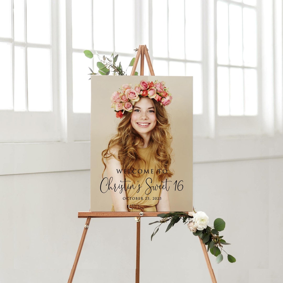 PRINTED Photo 16th Birthday Welcome Sign, Photo Sweet Sixteen Sign ...