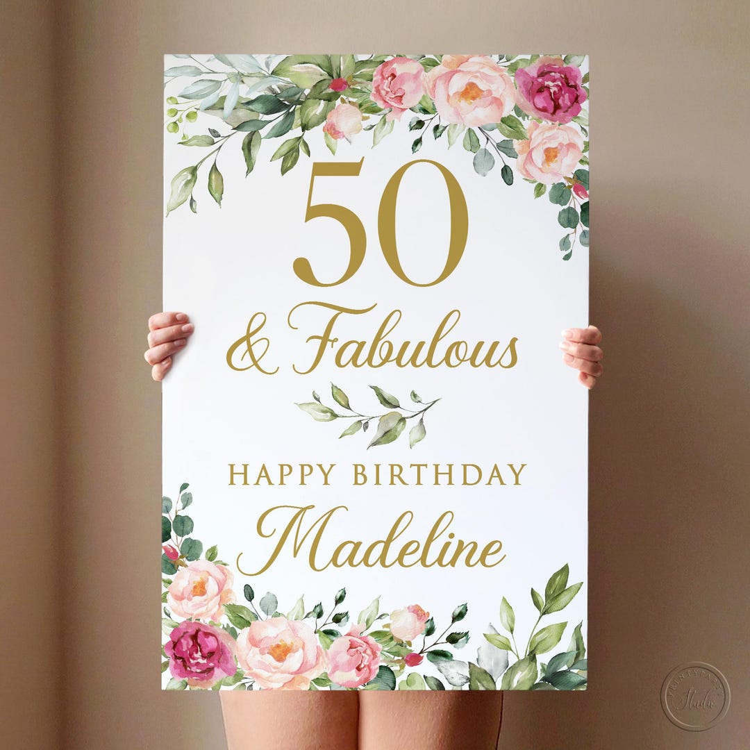 Pink Floral 50th Birthday Welcome Sign, Party Poster or Foam Board, B92 ...