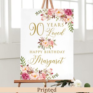 PRINTED or DIGITAL 90th Birthday Welcome Sign With Pink Watercolor ...