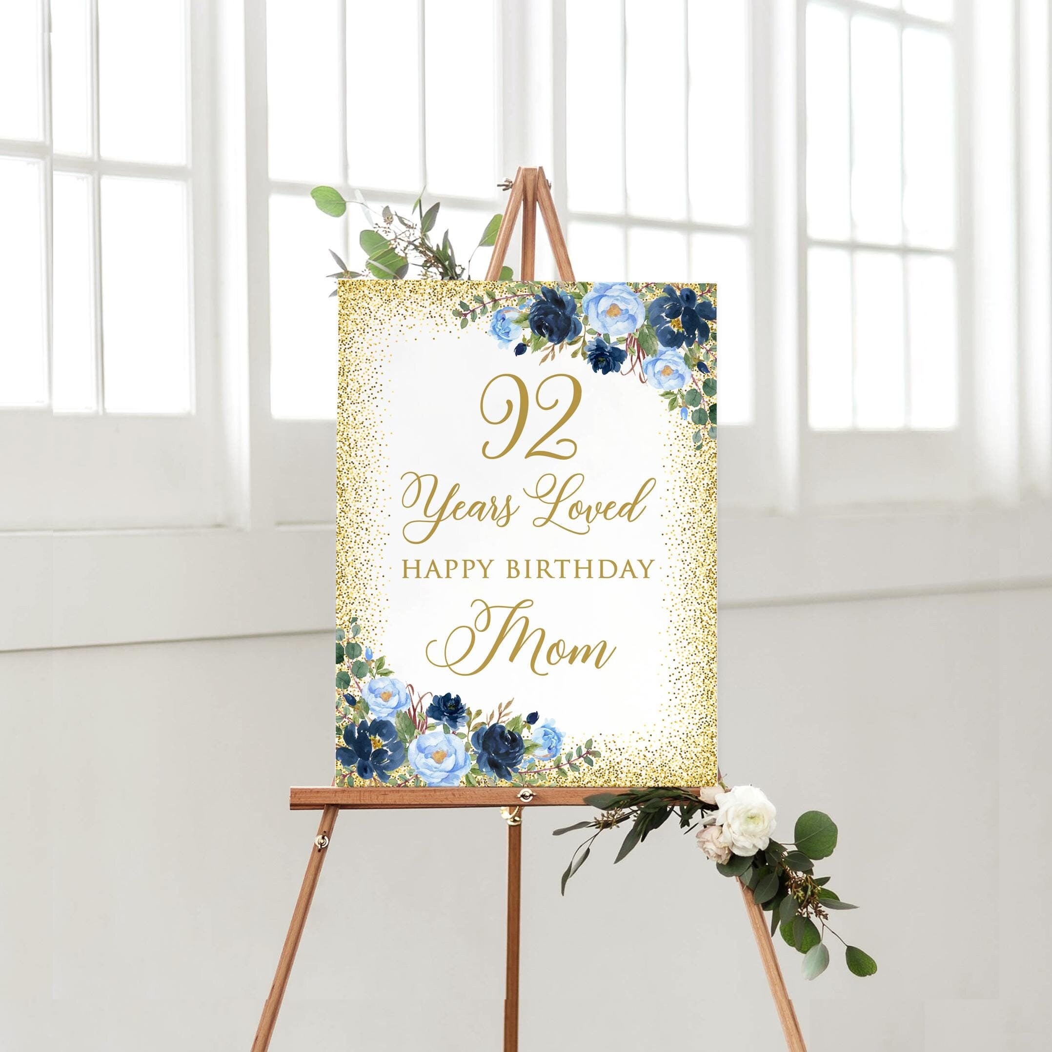 PRINTED Birthday Welcome Sign, 90th Birthday Sign, Blue Floral Welcome ...