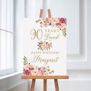 PRINTED or DIGITAL 90th Birthday Welcome Sign With Pink Watercolor ...