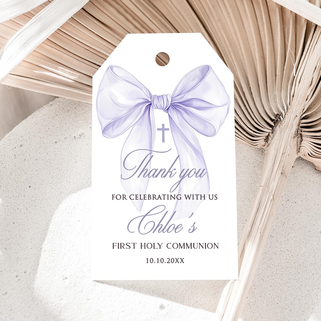 PRINTED or DIGITAL Girls First Communion Favor Tag, Lavender Coquette ...