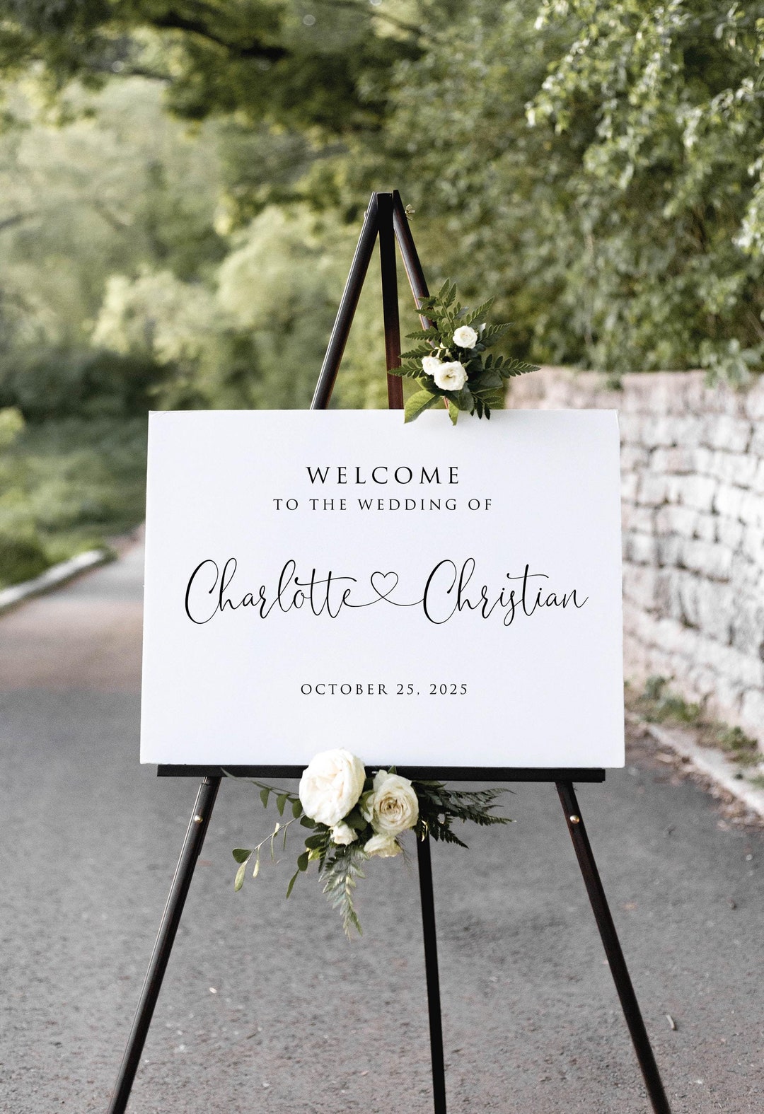 PRINTED Calligraphy Wedding Welcome Sign, Heart Wedding Sign, Modern ...