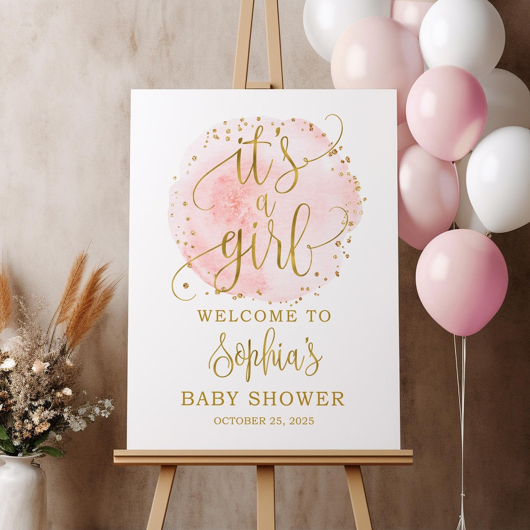 PRINTED or DIGITAL It's a Girl Baby Shower Welcome Sign, Pink ...