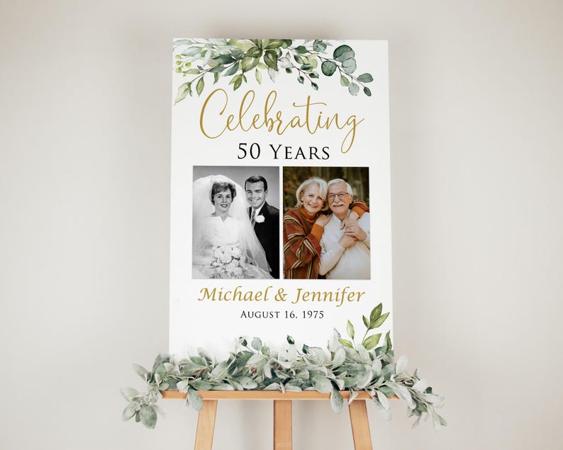 PRINTED or DIGITAL Botanical 50th Wedding Anniversary Welcome Sign With ...