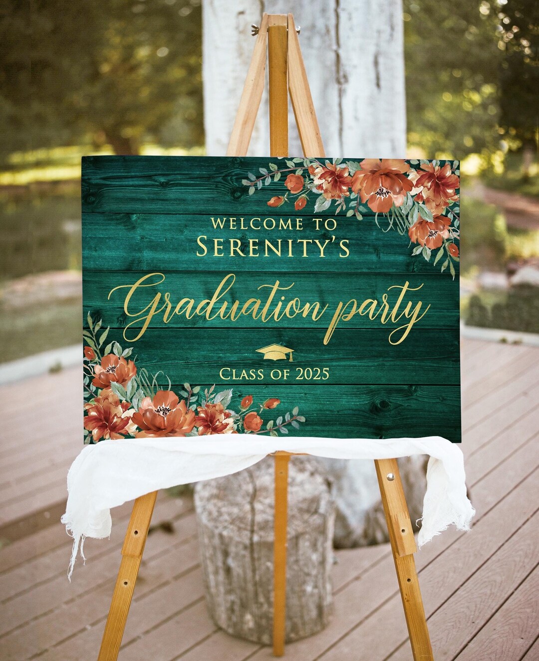 PRINTED Emerald Green Graduation Welcome Sign, Green and Orange ...