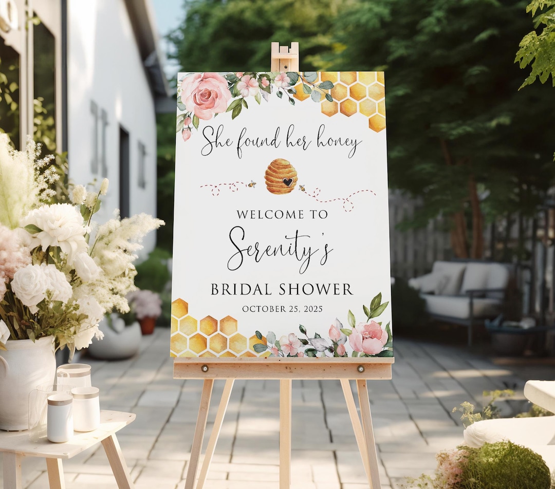 PRINTED Honey Bridal Shower Welcome Sign, She Found Her Honey, Blush ...