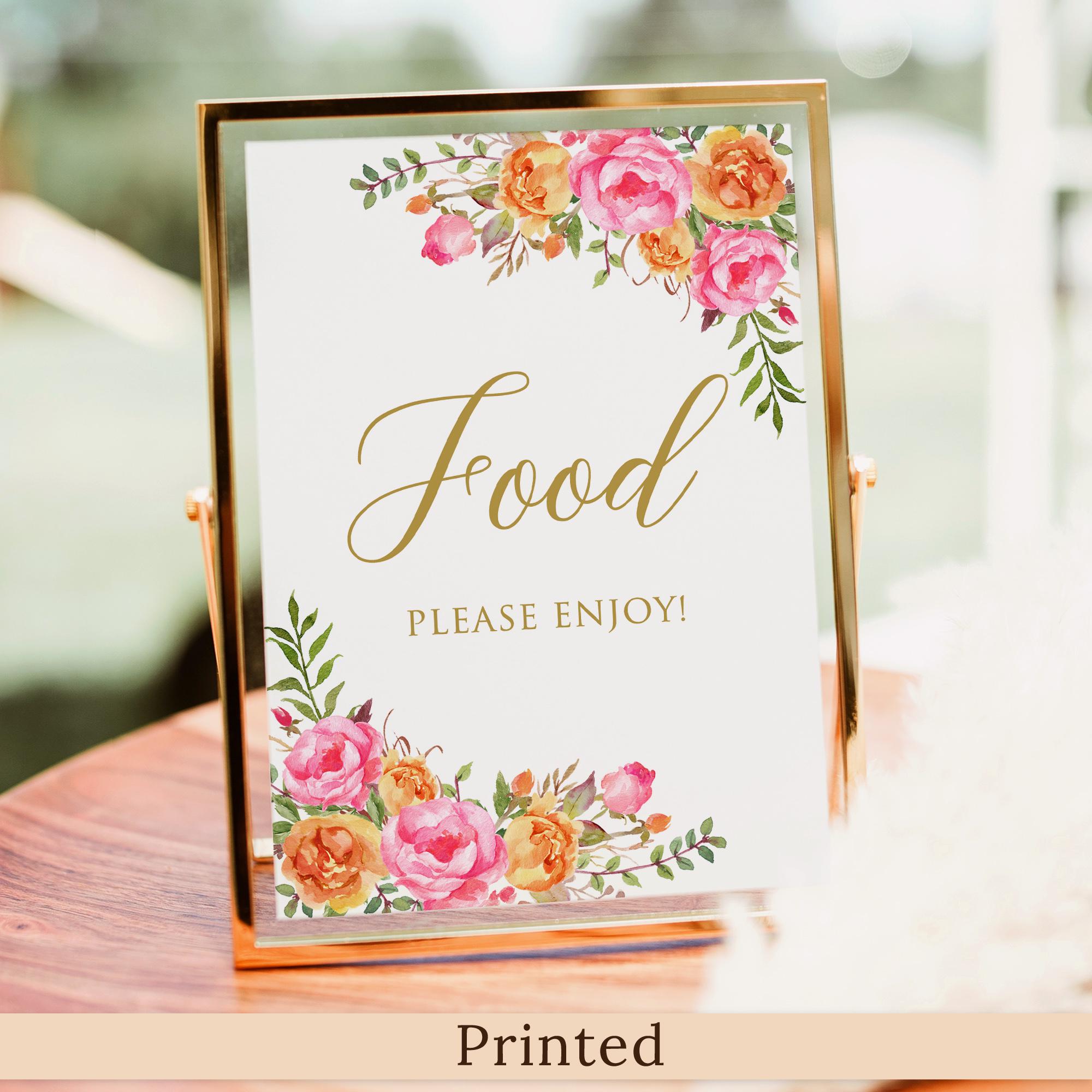 PRINTED or DIGITAL Hot Pink and Orange Food Sign, Floral Food Table ...