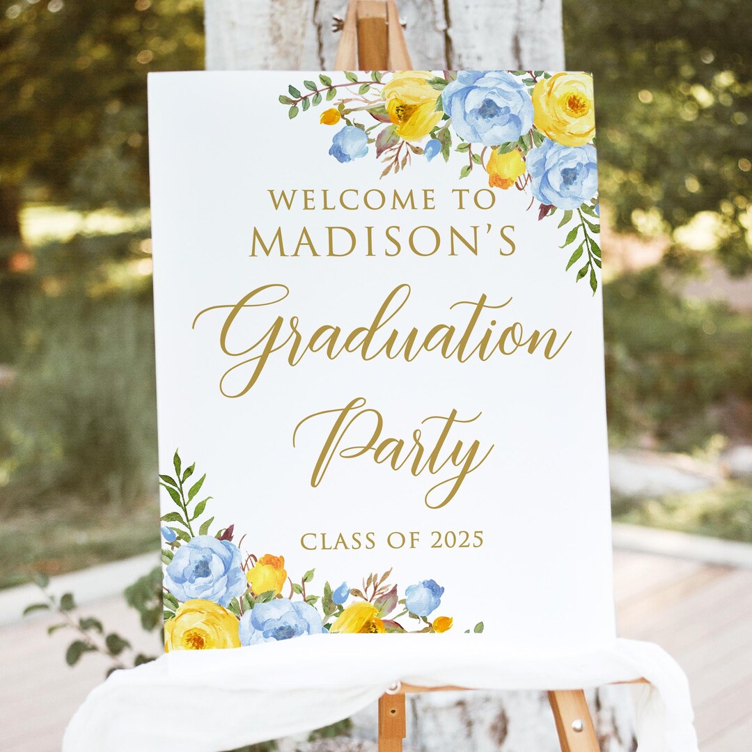PRINTED or DIGITAL Floral Graduation Party Welcome Sign With Watercolor ...