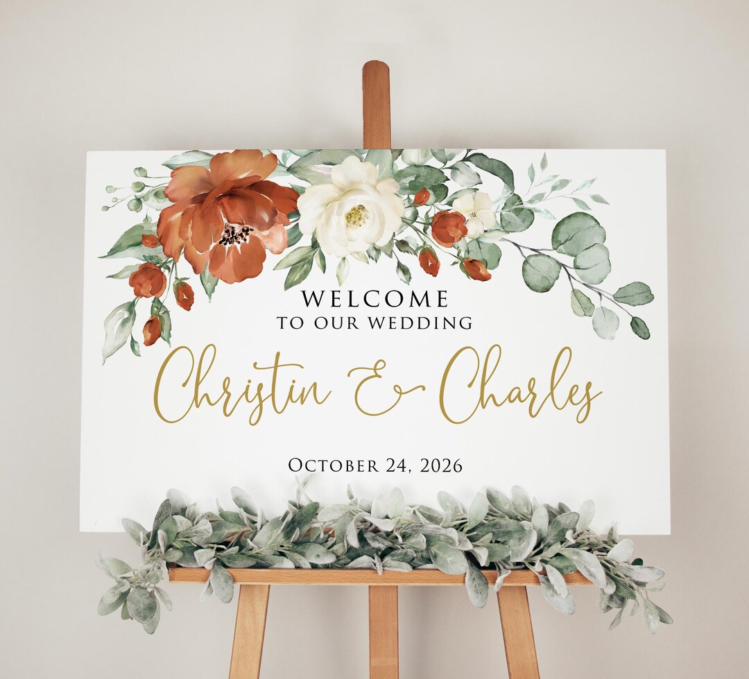 PRINTED Burnt Orange Welcome Sign, Terracotta Wedding Sign, Fall ...