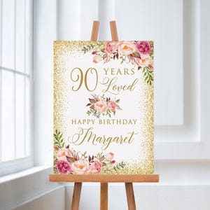 PRINTED or DIGITAL 90th Birthday Welcome Sign With Pink Watercolor ...
