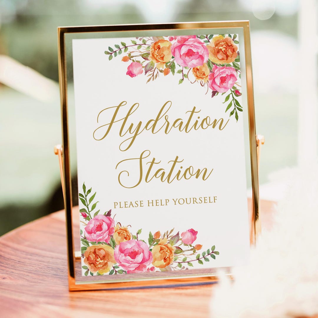 PRINTED or DIGITAL Hot Pink and Orange Hydration Station Wedding Sign ...