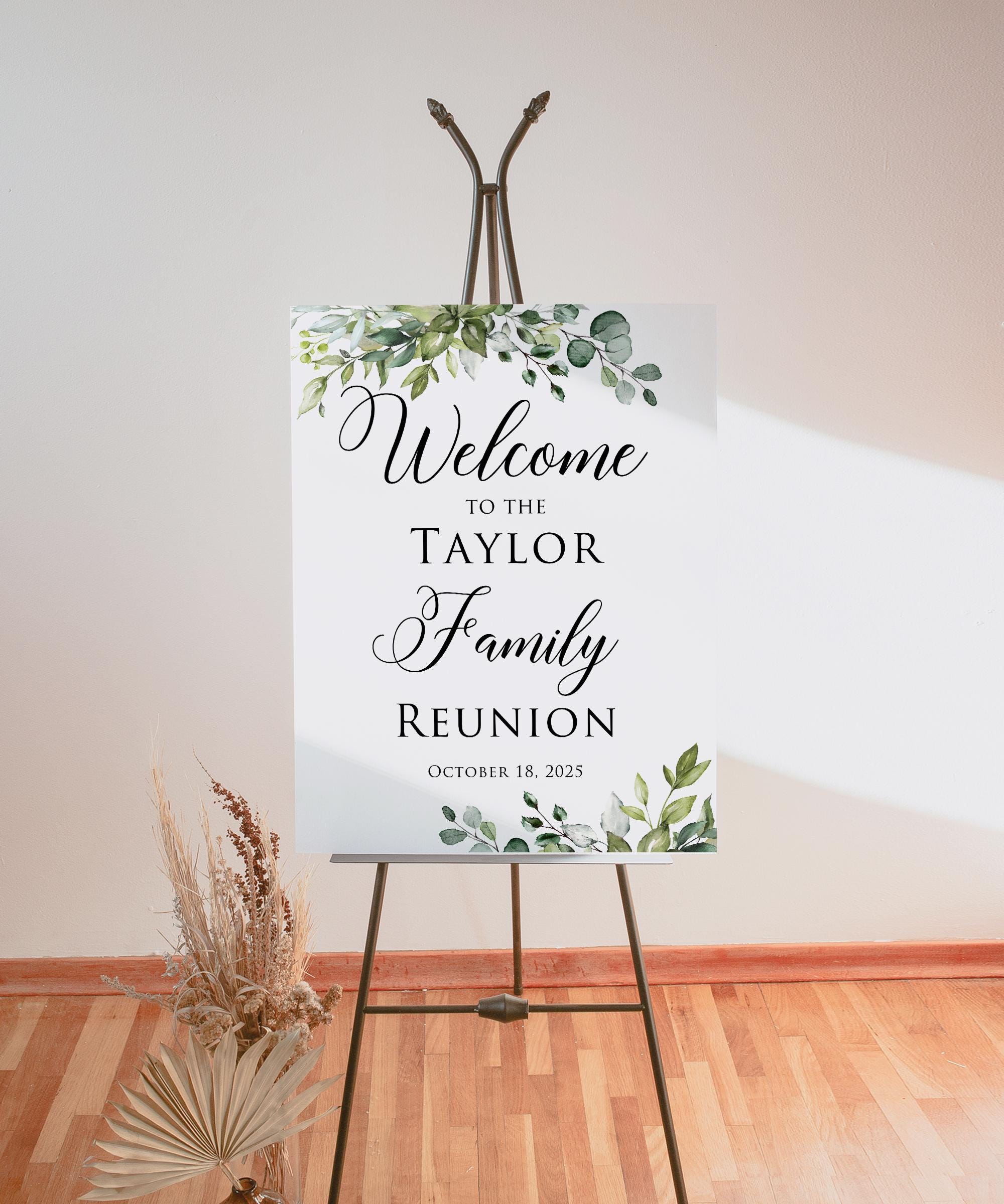 PRINTED and SHIPPED Family Reunion Welcome Sign, Greenery Family ...