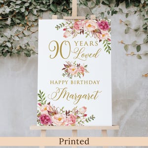 PRINTED or DIGITAL 90th Birthday Welcome Sign With Pink Watercolor ...