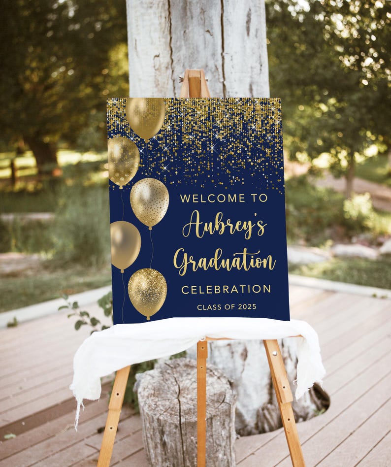 PRINTED or DIGITAL Navy Graduation Welcome Sign, Balloons Grad Party ...