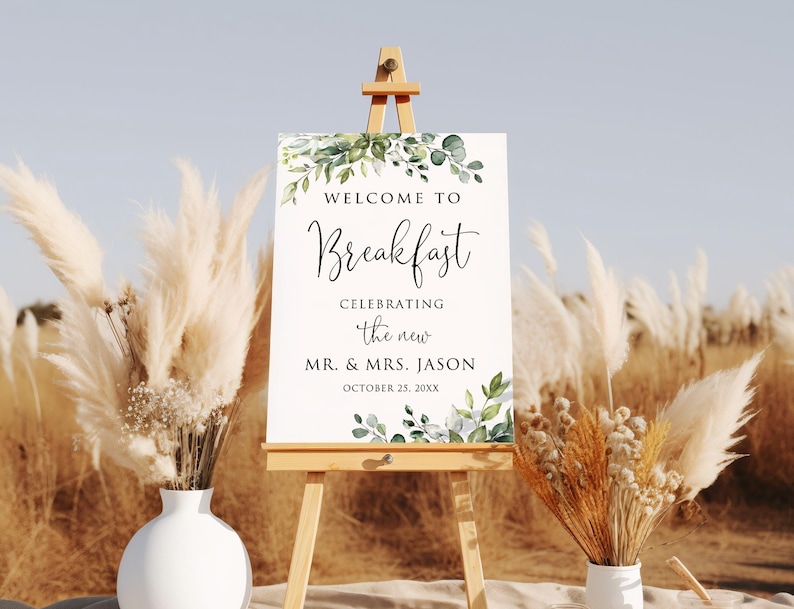 PRINTED and SHIPPED Greenery Wedding Breakfast Welcome Sign ...