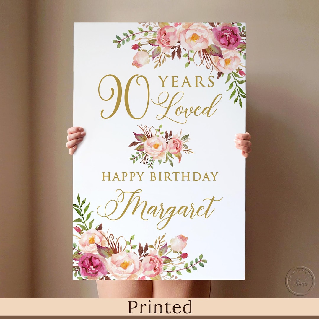 PRINTED or DIGITAL 90th Birthday Welcome Sign With Pink Watercolor ...