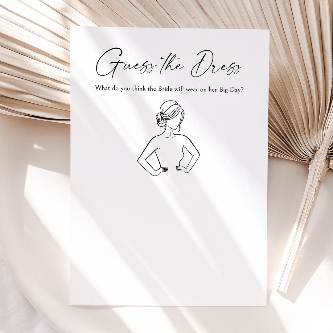 PRINTED or DIGITAL Minimalist Bridal Draw the Dress Game, Guess the ...
