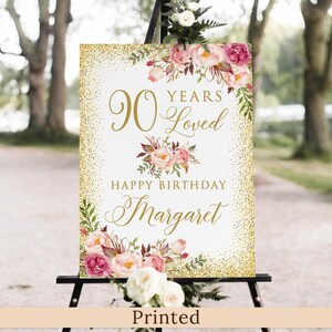 PRINTED or DIGITAL 90th Birthday Welcome Sign With Pink Watercolor ...