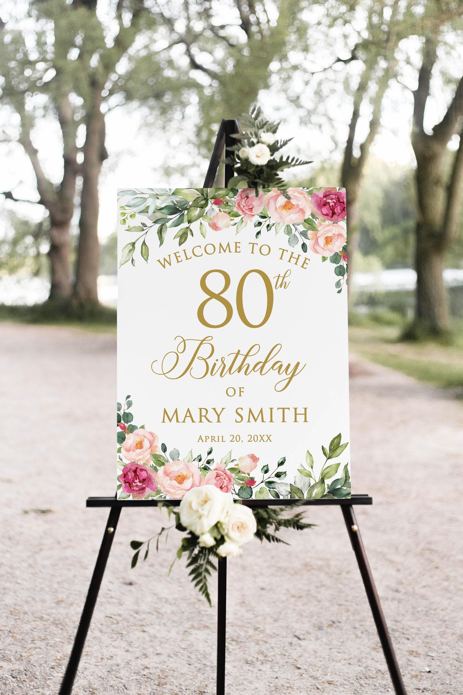 PRINTED or DIGITAL 80th Birthday Welcome Sign for Women Wit Greenery ...
