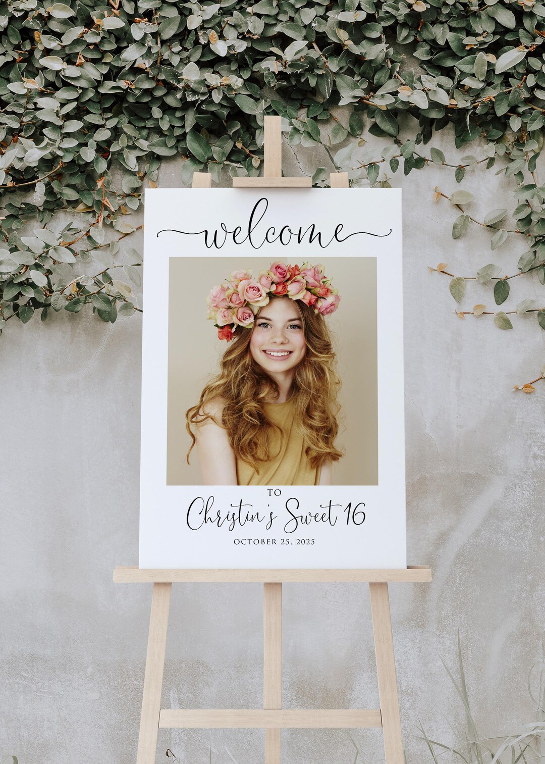 PRINTED Photo Birthday Welcome Sign, Sweet Sixteen Sign, Modern Sweet ...
