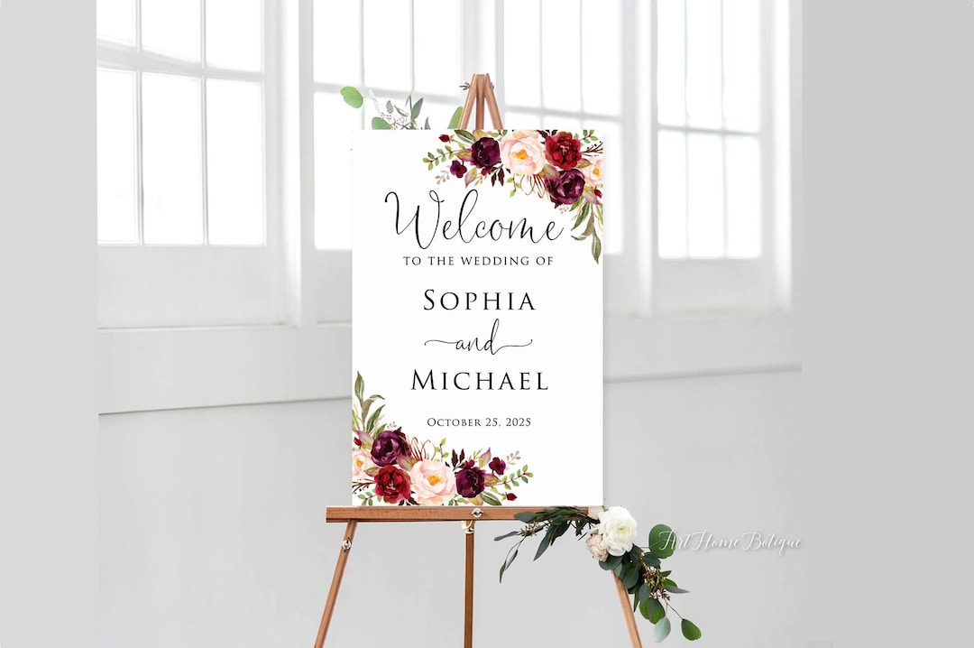 PRINTED or DIGITAL Burgundy Wedding Welcome Sign, Marsala Wedding ...