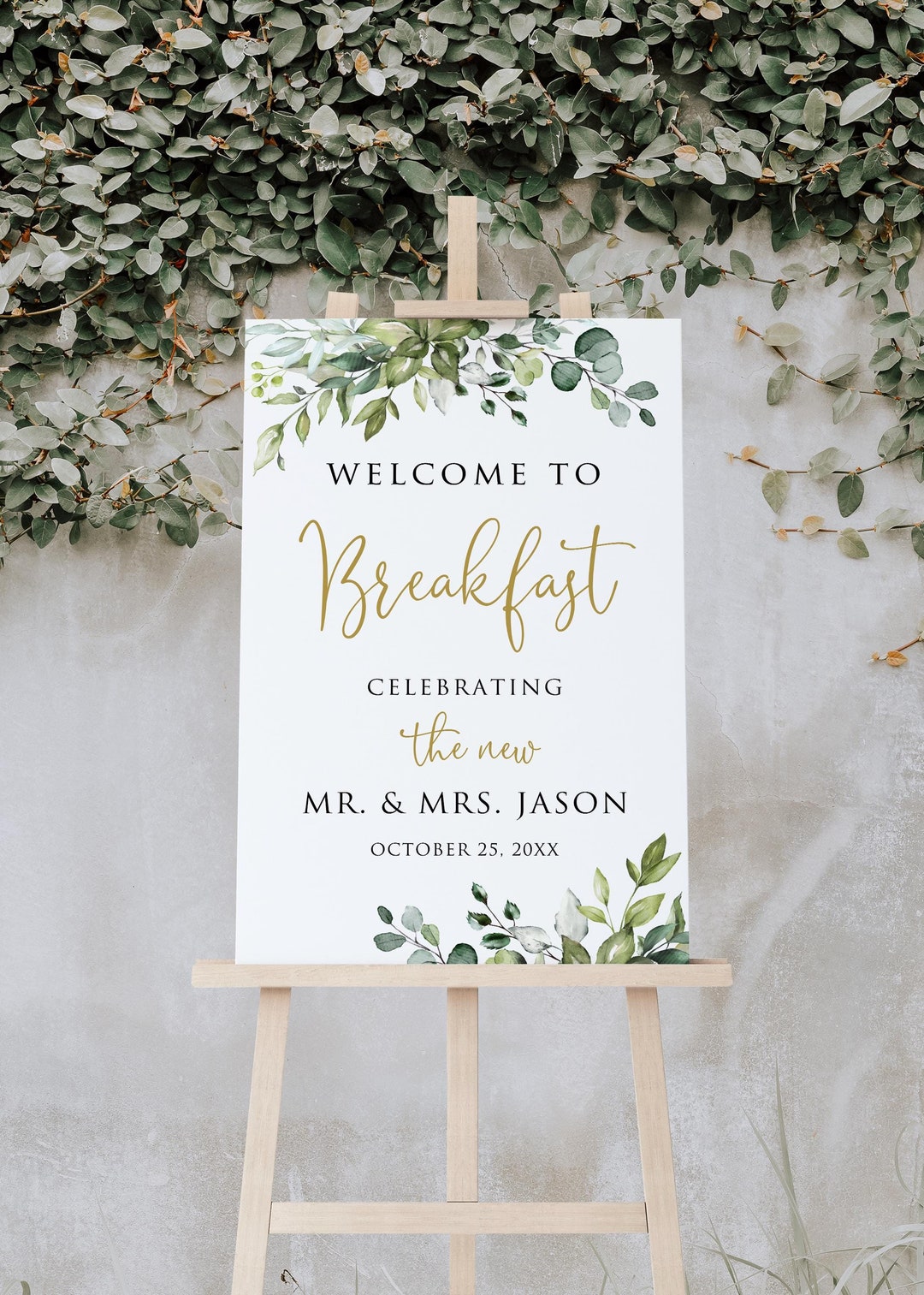 PRINTED or DIGITAL Greenery Wedding Breakfast Sign, Celebrating the New ...