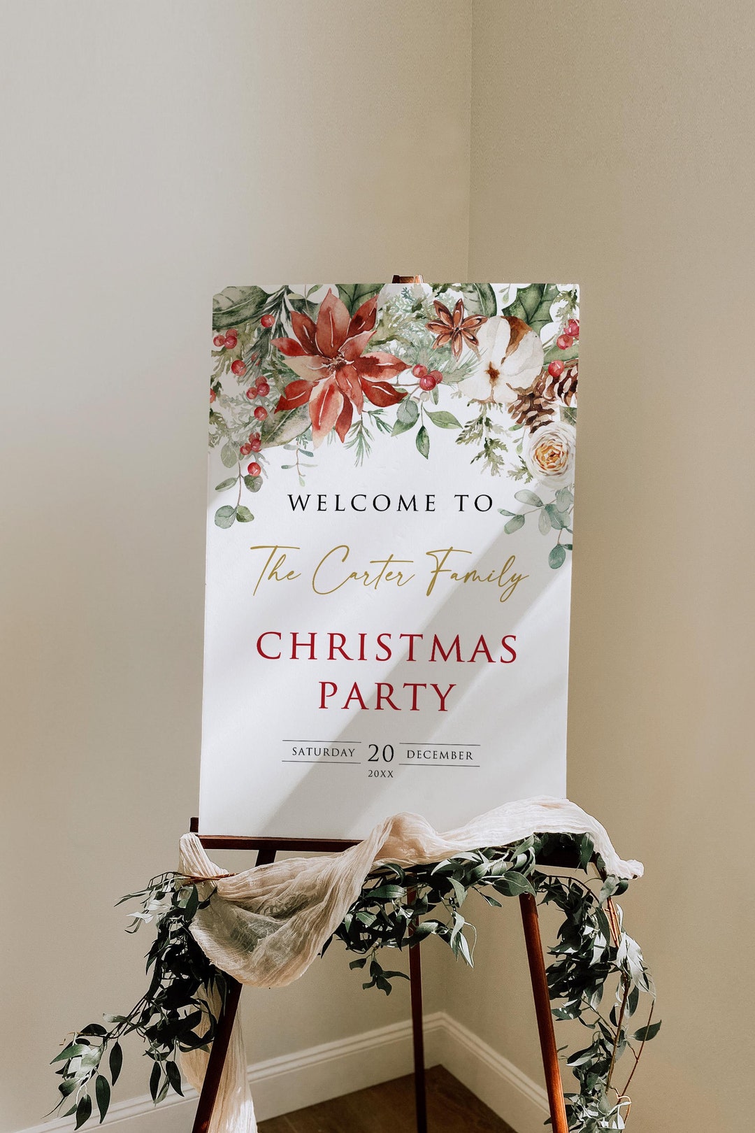 PRINTED Christmas Party Sign, Holiday Welcome Sign, Xmas Decorations ...