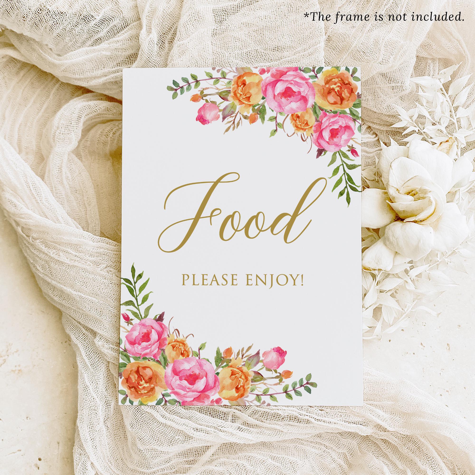 PRINTED or DIGITAL Hot Pink and Orange Food Sign, Floral Food Table ...