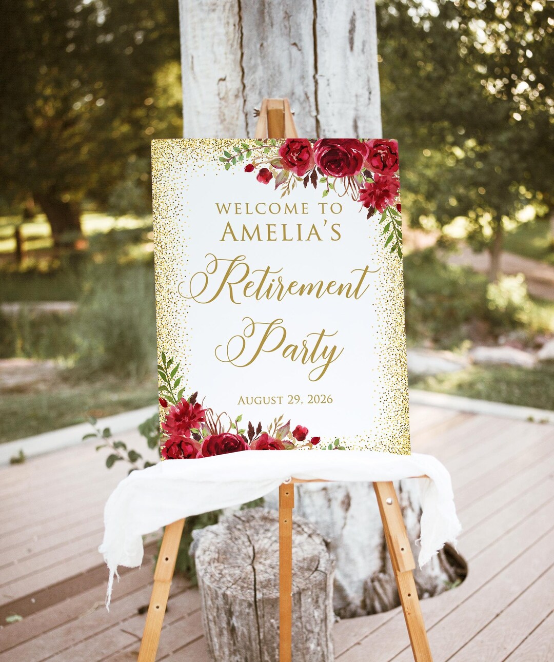 PRINTED Floral Red Retirement Welcome Sign, Retire Party Decorations ...